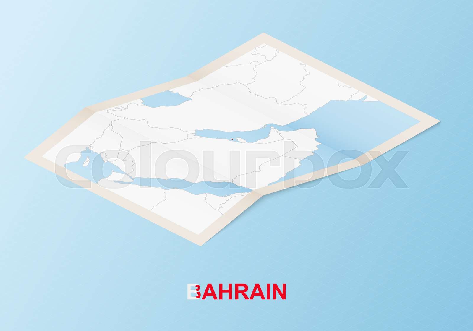 Folded paper map of Bahrain with neighboring countries in isometric ...