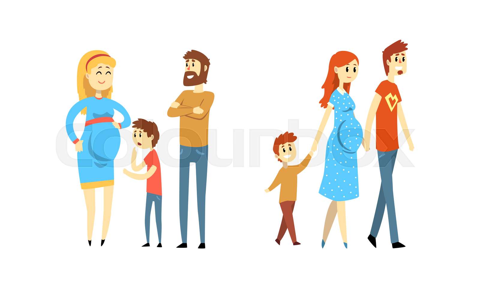Happy Family Couples Expecting Baby Set, Dad, Pregnant Mother and Their ...