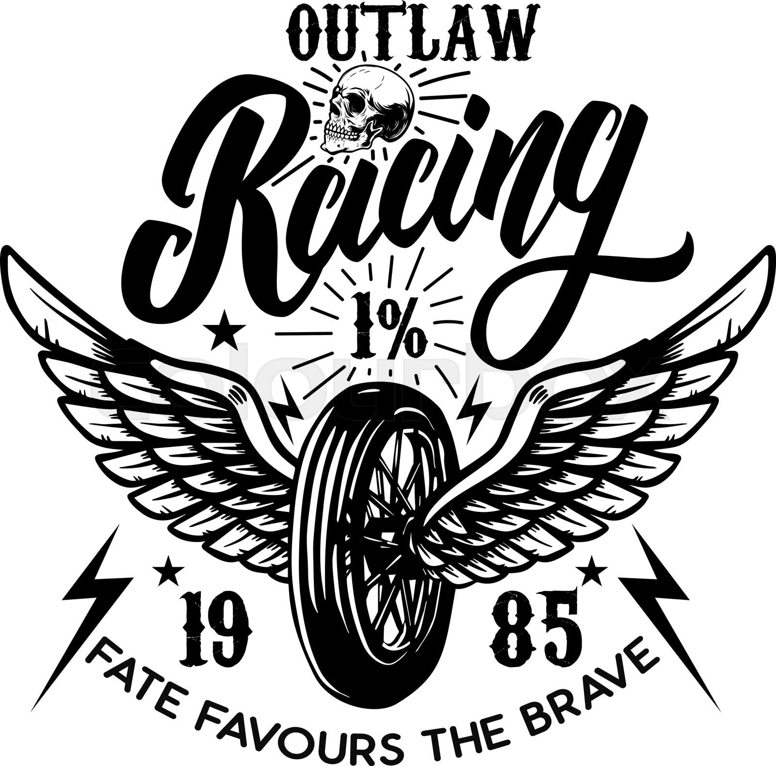 Outlaw racing. Emblem template with biker skull. Design element for ...