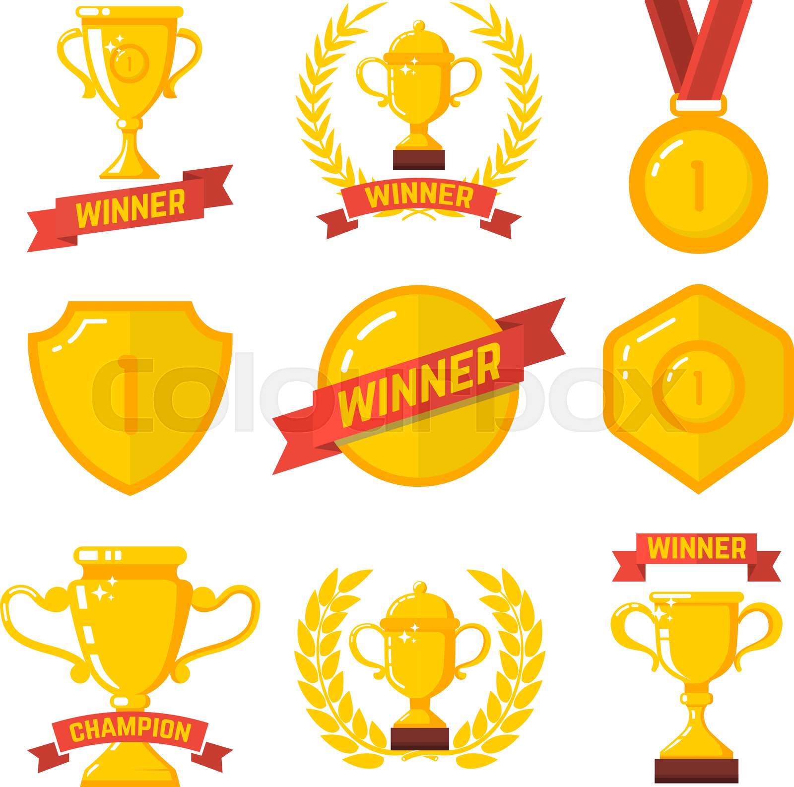 Set of winner emblems in flat style. Design element for logo, label ...