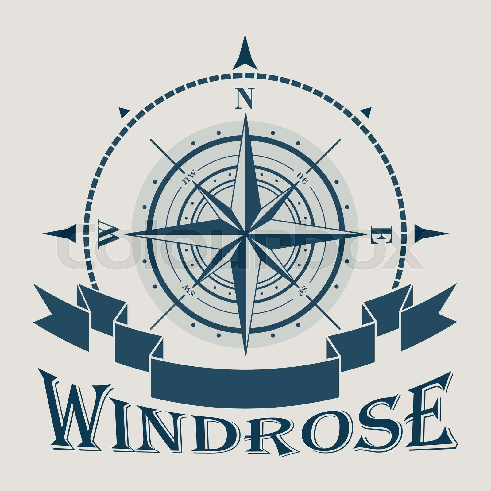 Corporate emblem with windrose and ribbon illustration | Stock vector ...