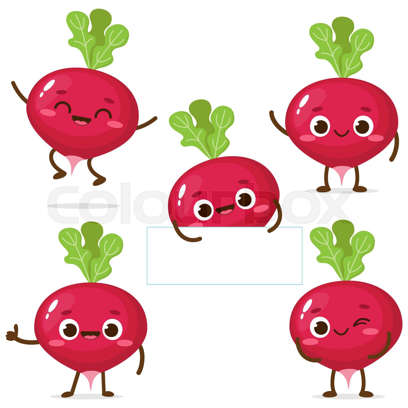 Cartoon cute radish character set vector | Stock vector | Colourbox