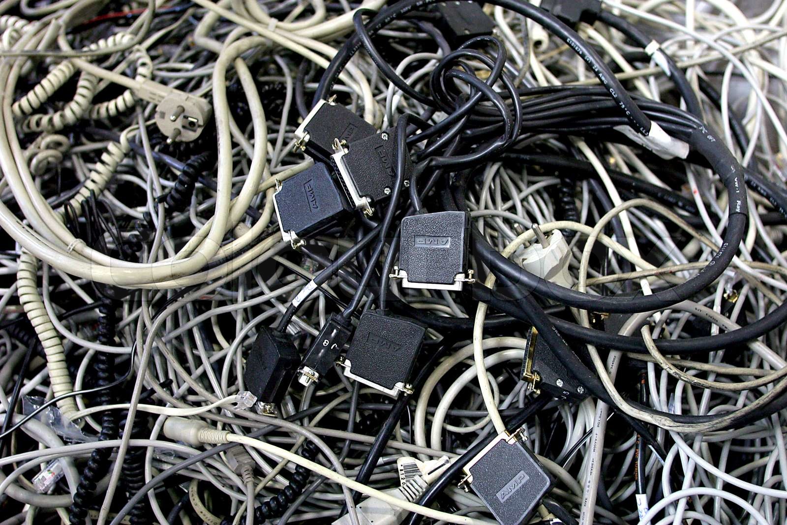 pile of computer cable waste | Stock image | Colourbox