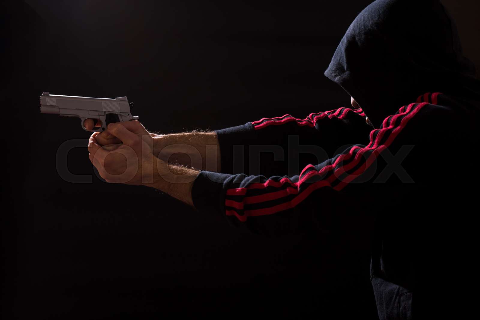 Gangster pointing with gun. Street crime. Armed criminals. | Stock ...