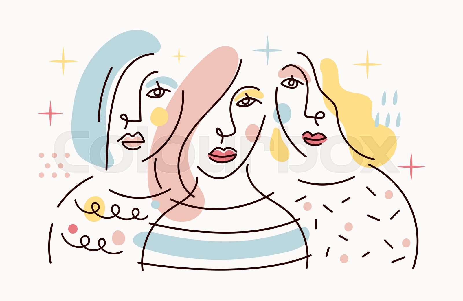 Group of Girl Portrait Simply Line Drawing | Stock vector | Colourbox