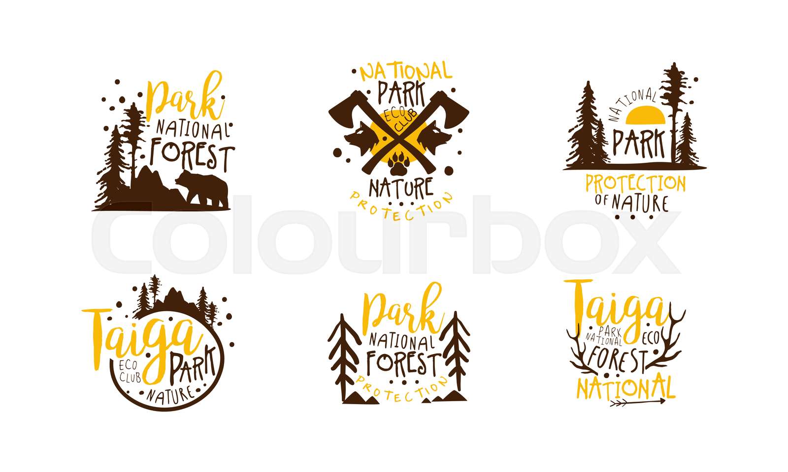 National Park Logo Templates Design Set, Protection of Nature Hand ...