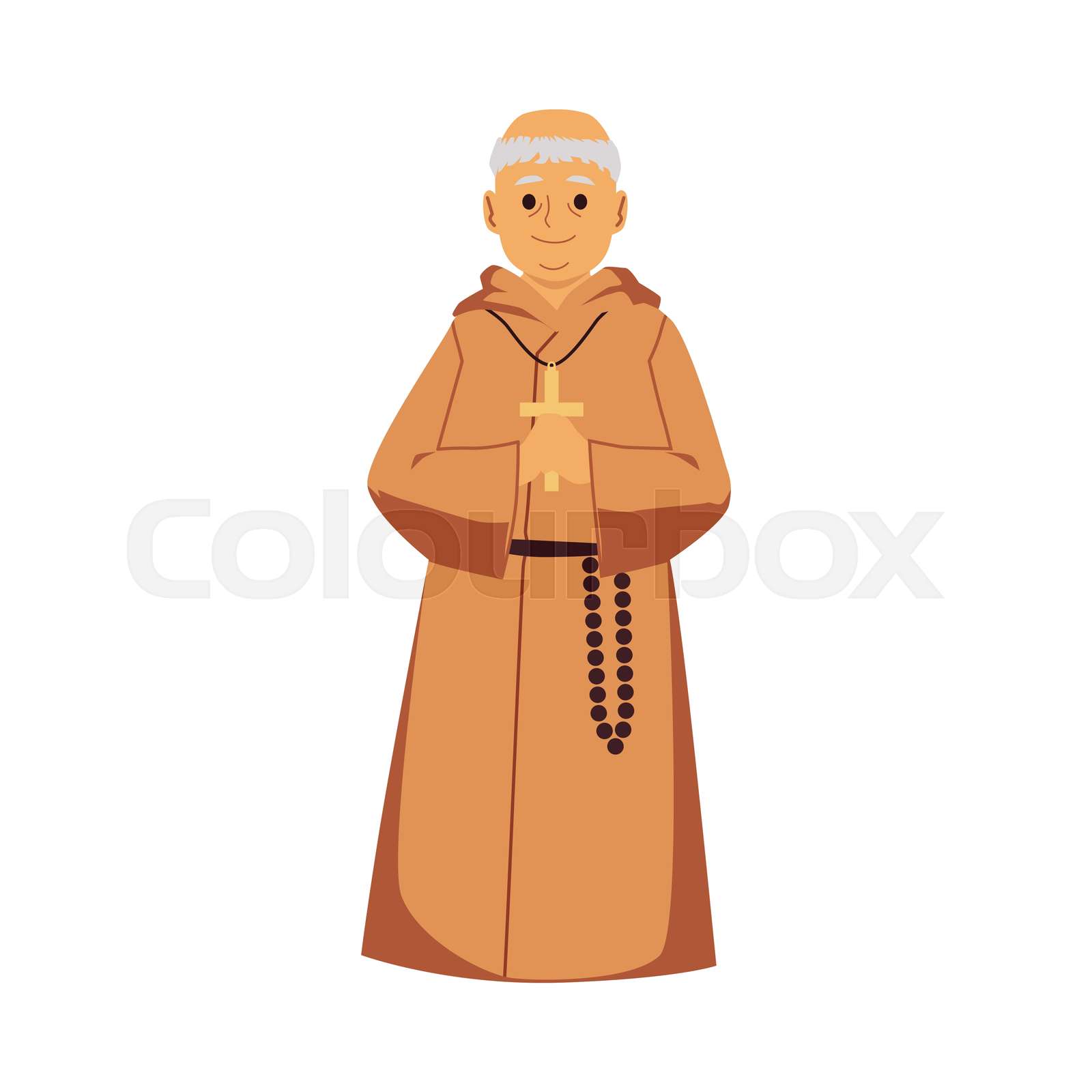 Catholic monk in religious robe holding a cross - cartoon old man ...