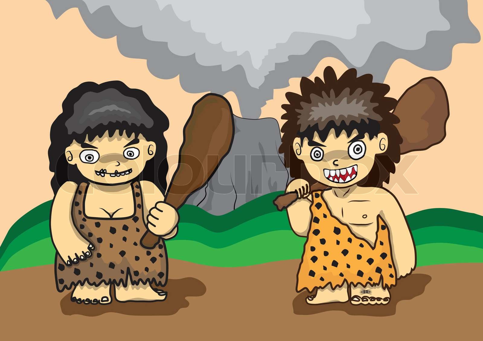 Stone Age people cartoon | Stock vector | Colourbox