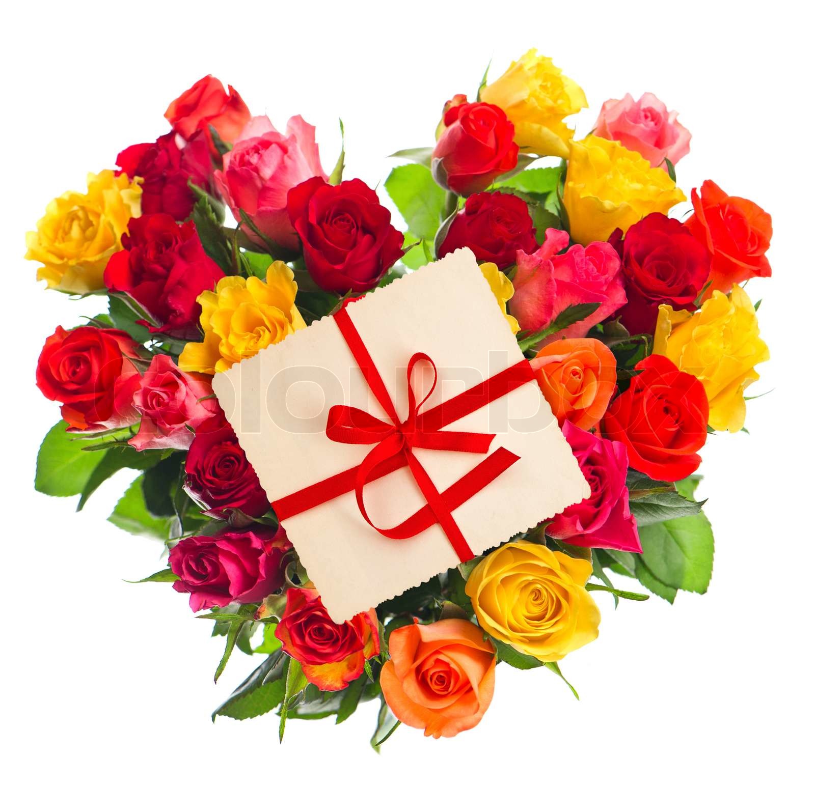 bouquet of roses with gift card | Stock image | Colourbox