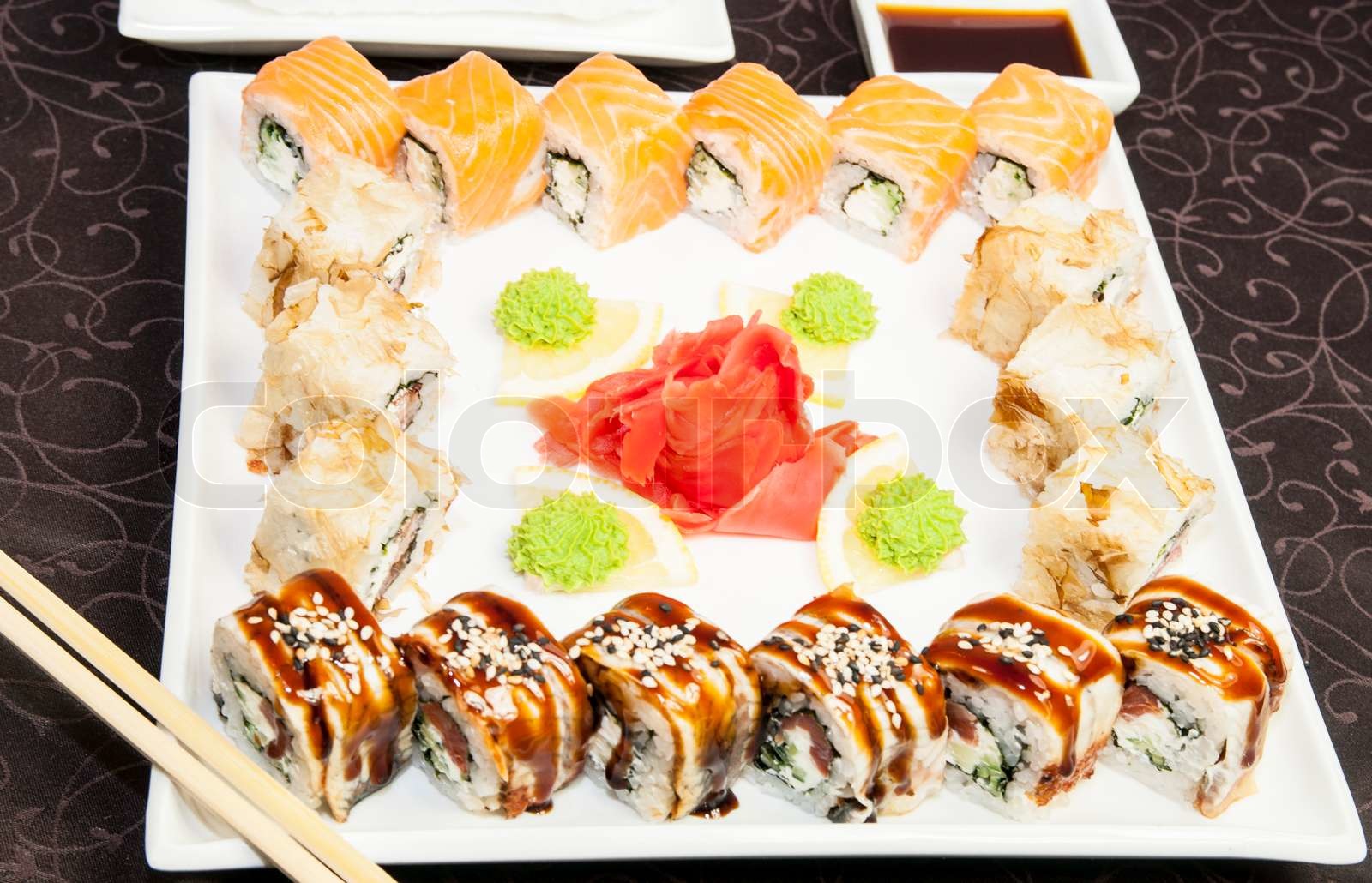 Japanese sushi on a table in a restaurant | Stock image | Colourbox