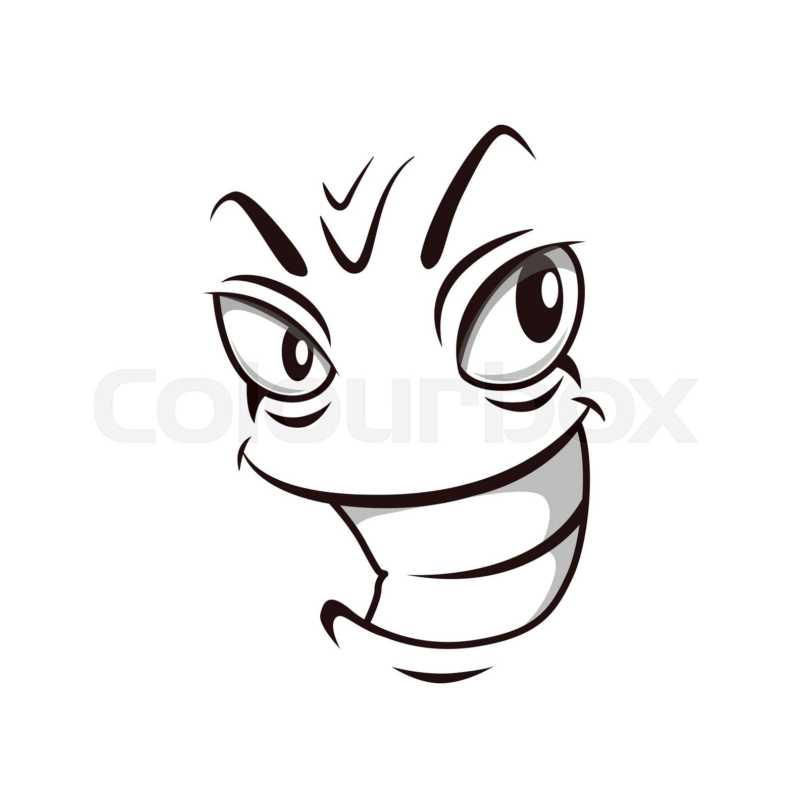 Cartoon face icon, gloat emoji with angry eyes | Stock vector | Colourbox