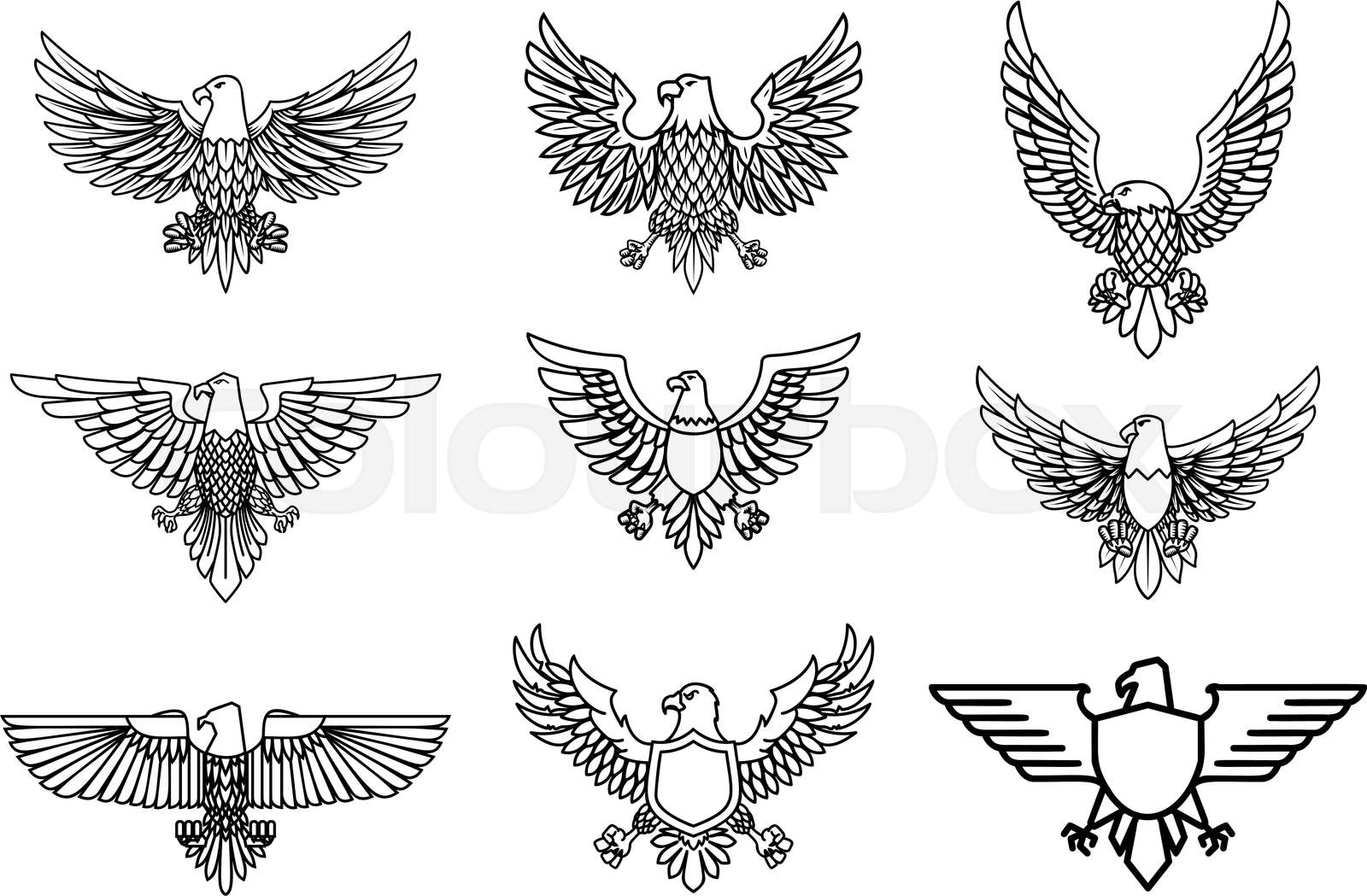 Set of eagle icons isolated on white. Design element for logo, label ...