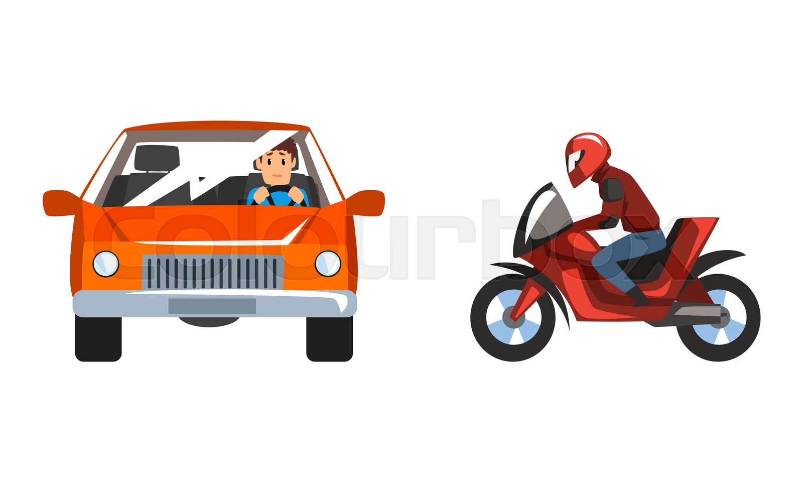 Man Driving Car and Riding Bike Speeding Along the Road Vector Set ...