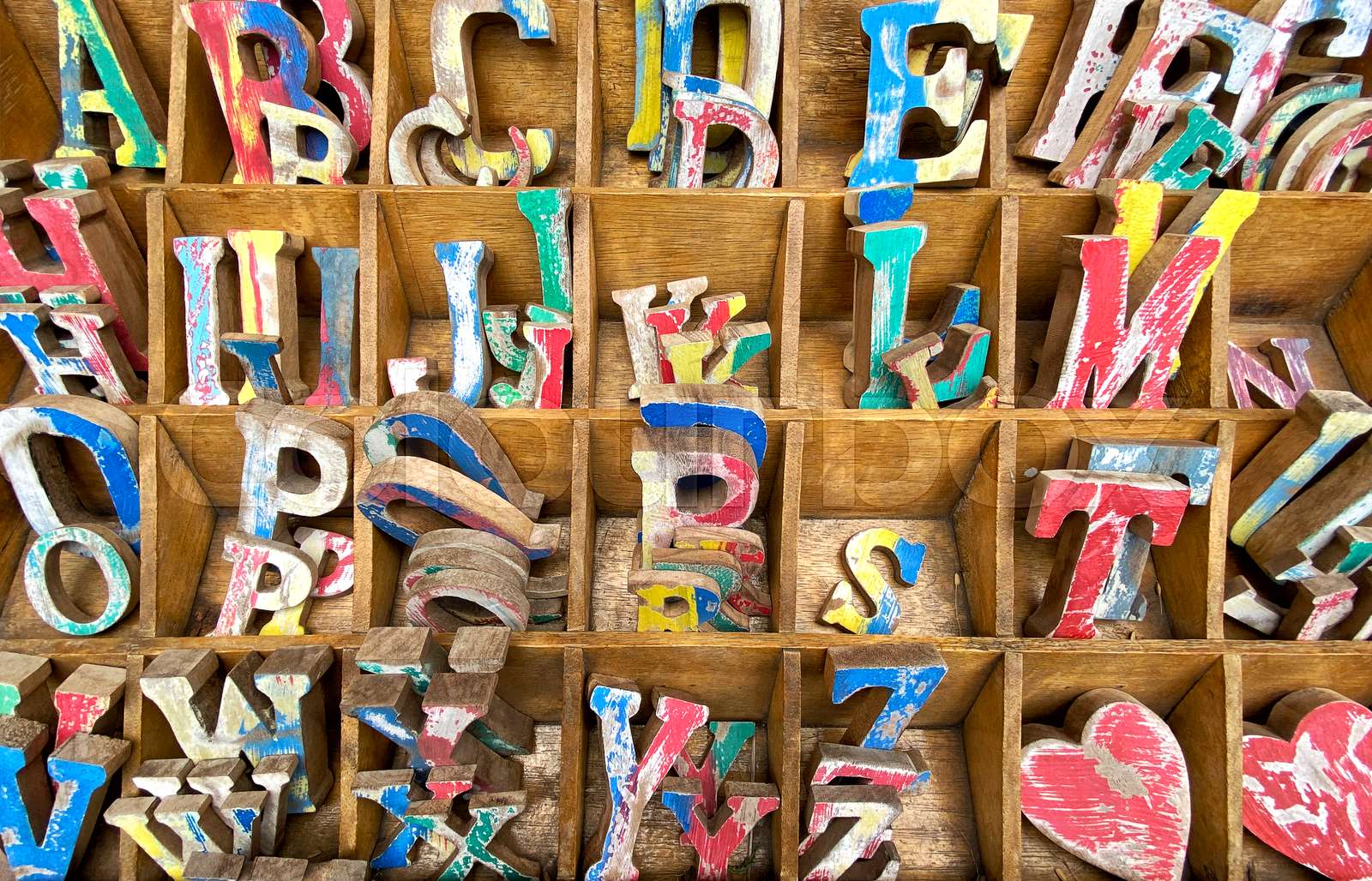 Handmade wooden letters Vintage style alphabet Education | Stock image ...