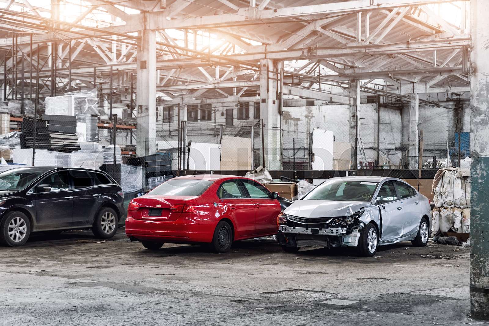 Many wrecked car after traffic accident crash at restore service ...