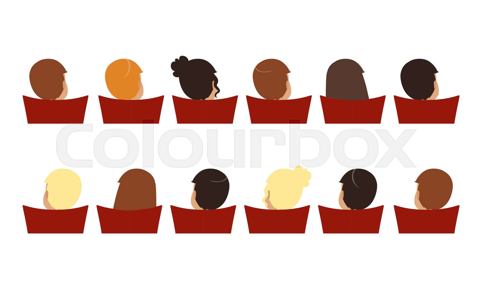 Back View of People Sitting in Red Chairs at Cinema Hall or Concert and ...