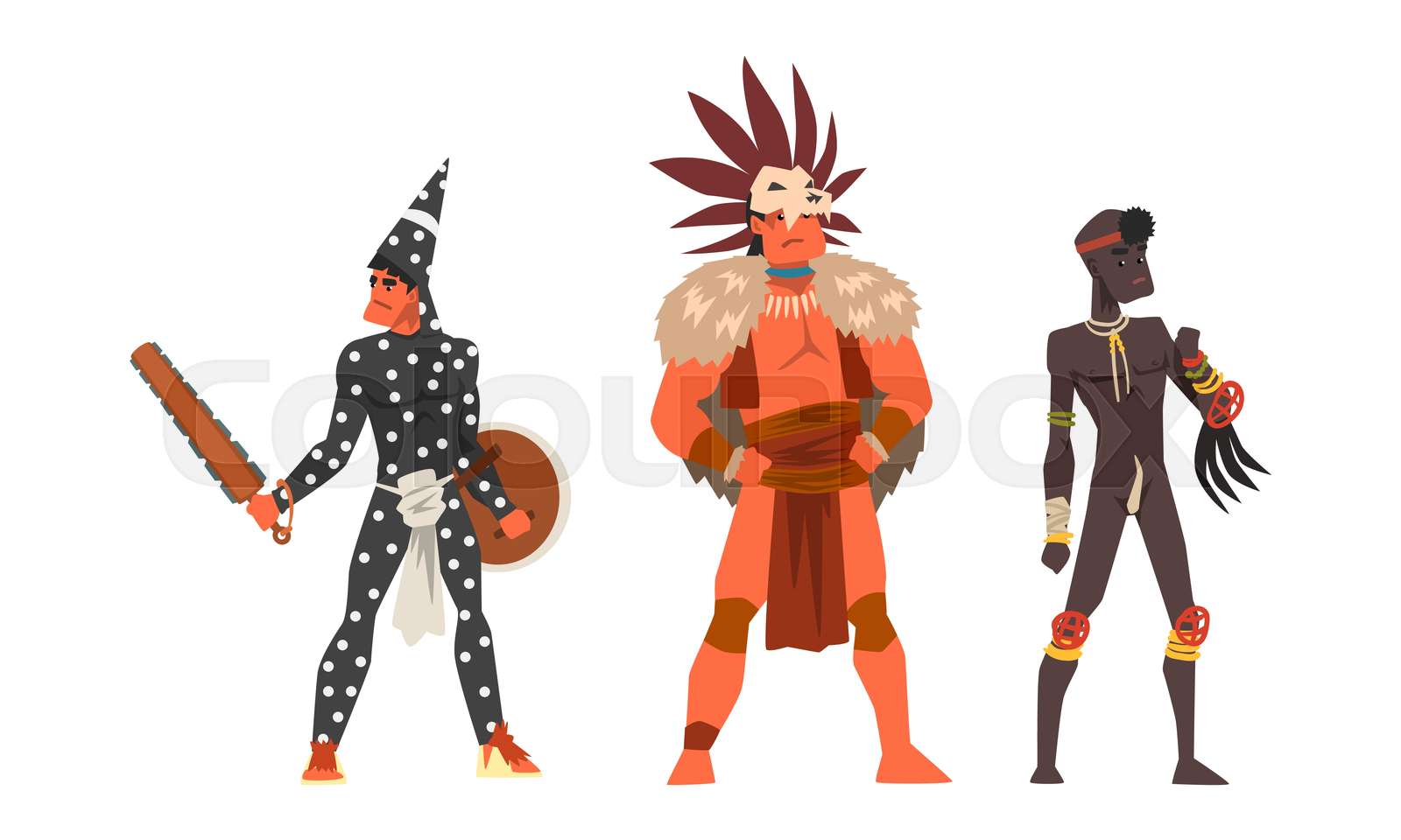 Set of Representatives of Ethnic Tribes, Aboriginal Indigenous Warriors ...