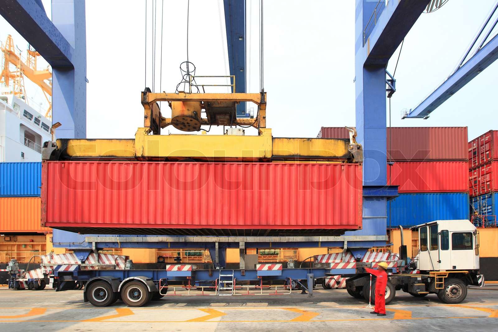 container operation in port | Stock image | Colourbox