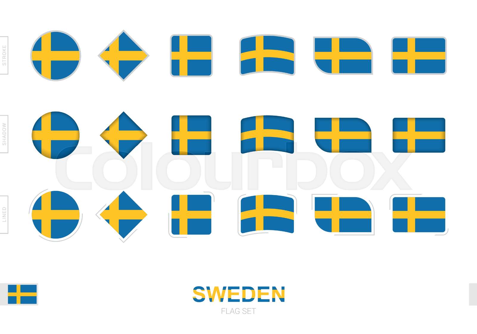 Sweden flag set, simple flags of Sweden with three different effects ...