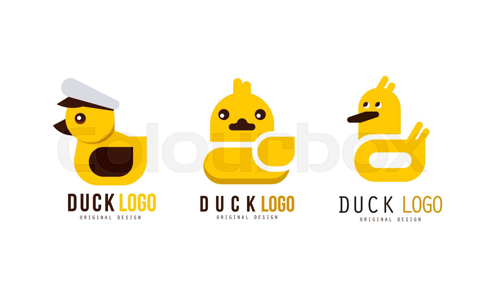 Duck Logo Original Templates Design Set, Badge, Label with Cute Yellow ...