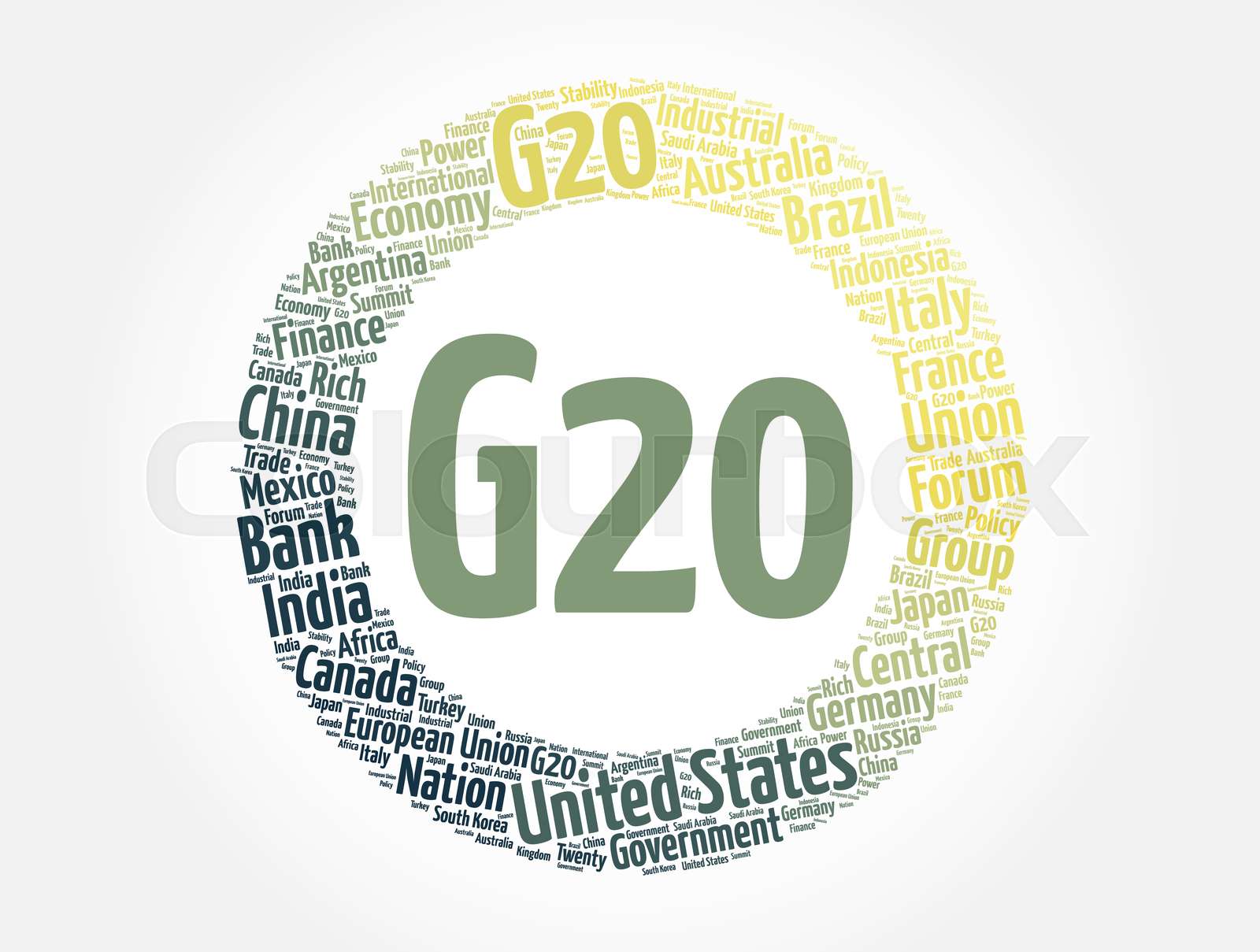 The G20 (or Group of Twenty) international forum 19 countries, word ...