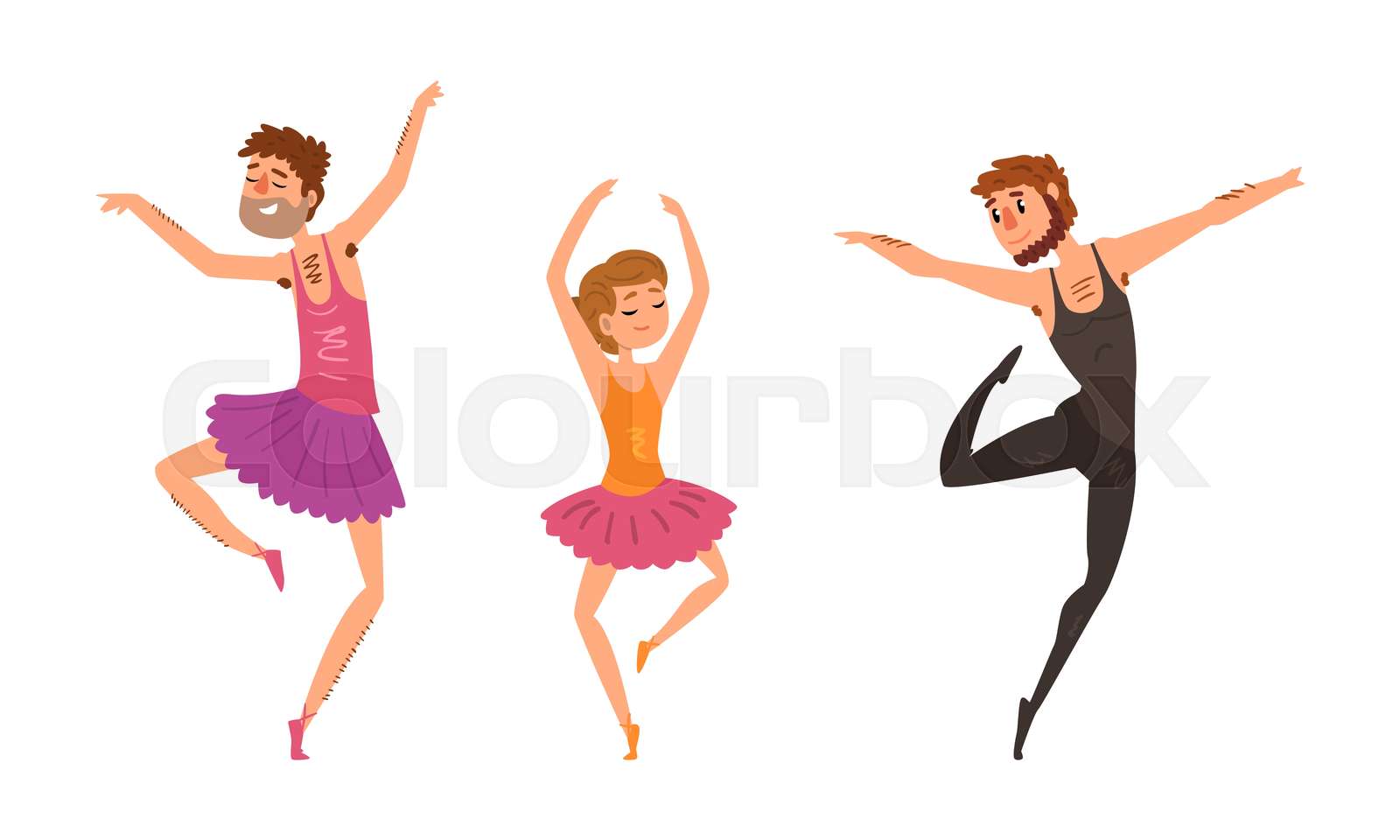 Funny People Dancing Wearing Tutu Dress Set Cartoon Vector Illustration ...