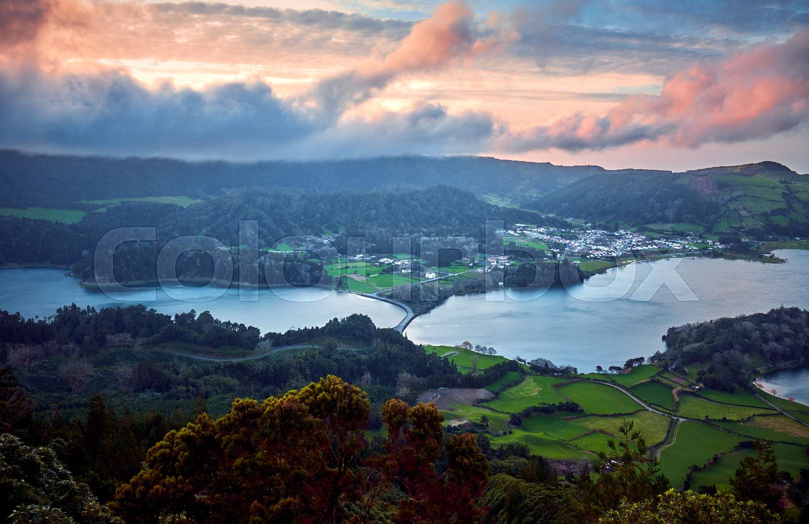 Beautiful landscape. Lake in the crater of a volcano. Azores, Portugal ...
