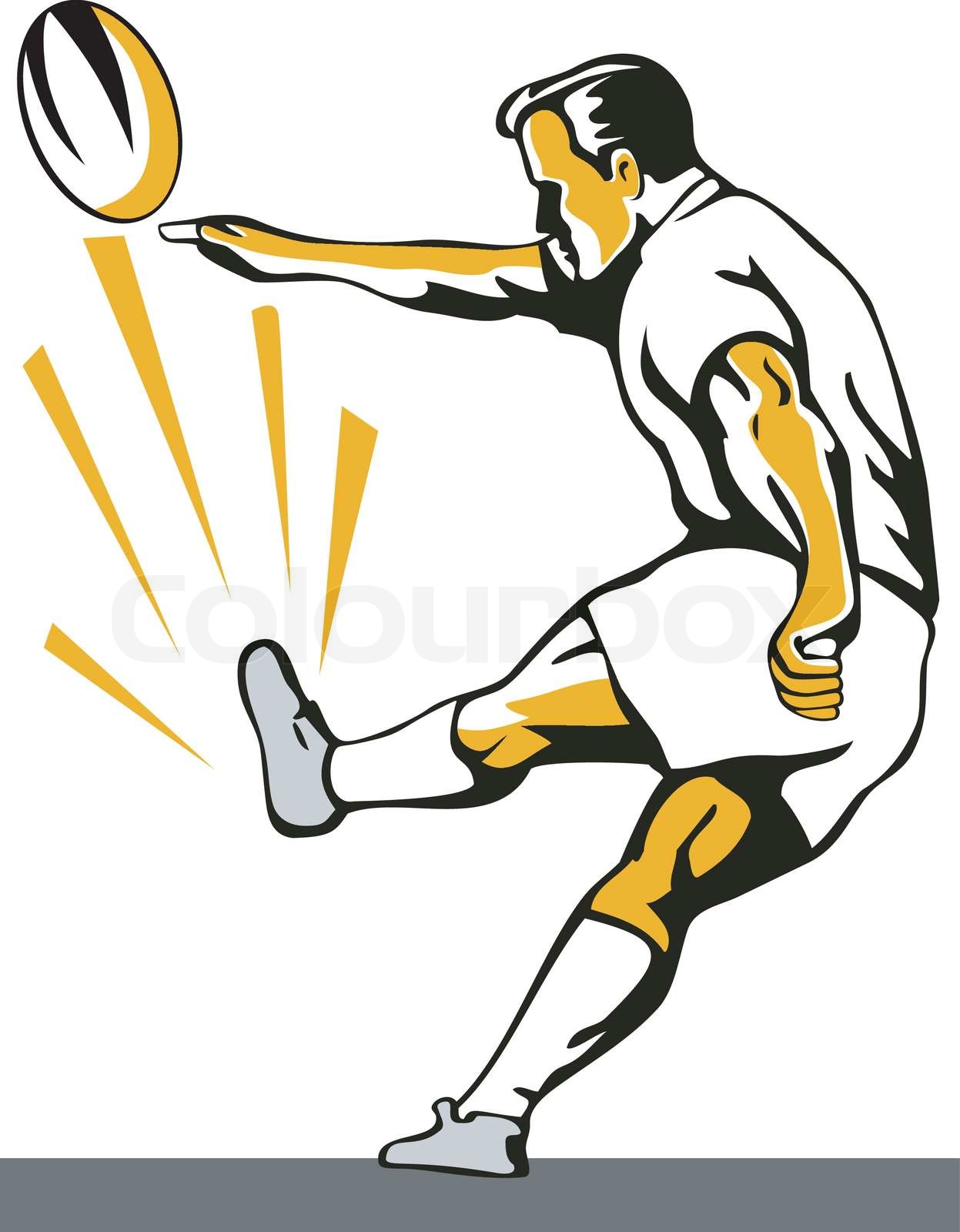 rugby player kicking ball retro | Stock vector | Colourbox