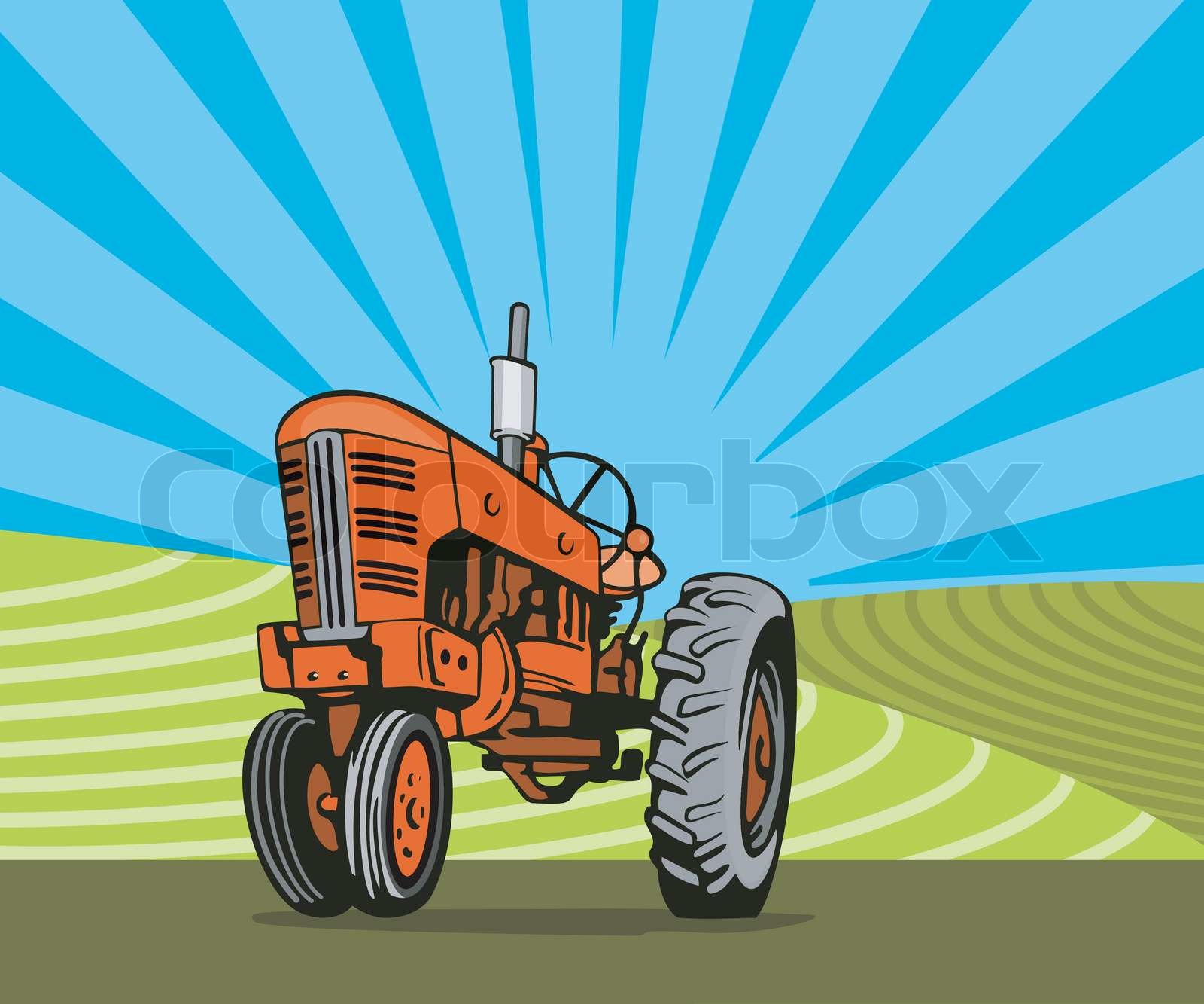 vintage farm tractor in farm field retro | Stock vector | Colourbox