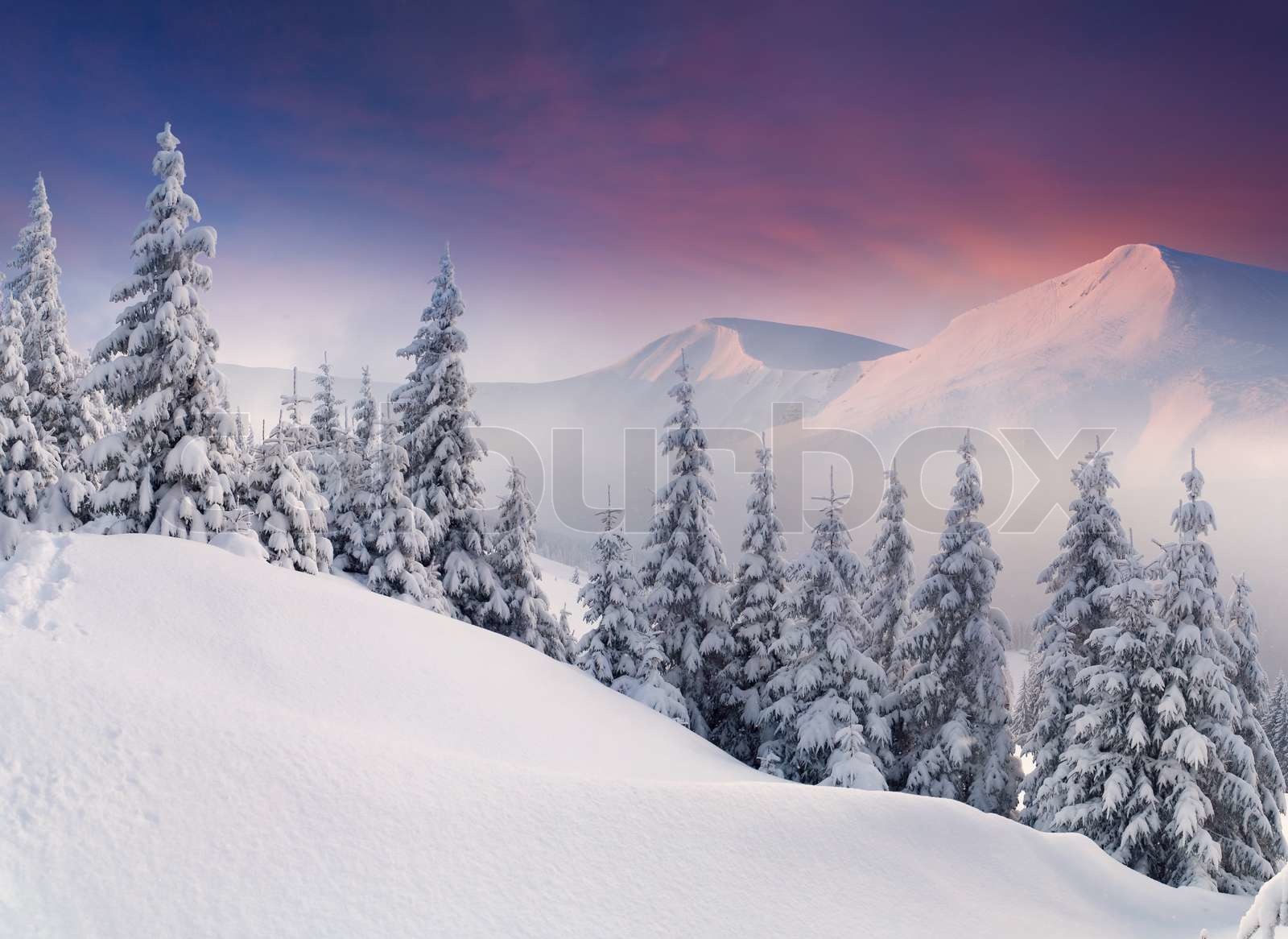 Colorful winter landscape in the mountains Sunrise | Stock image ...