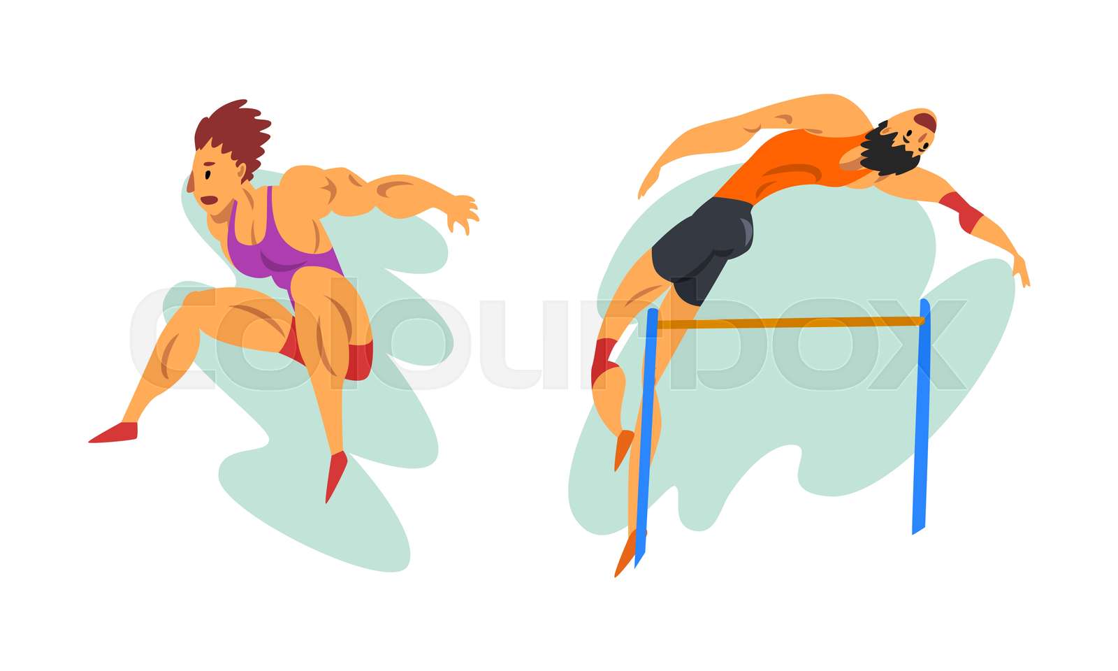 Track and Field Athletes in Action Set, Long Jump and High Jump over ...