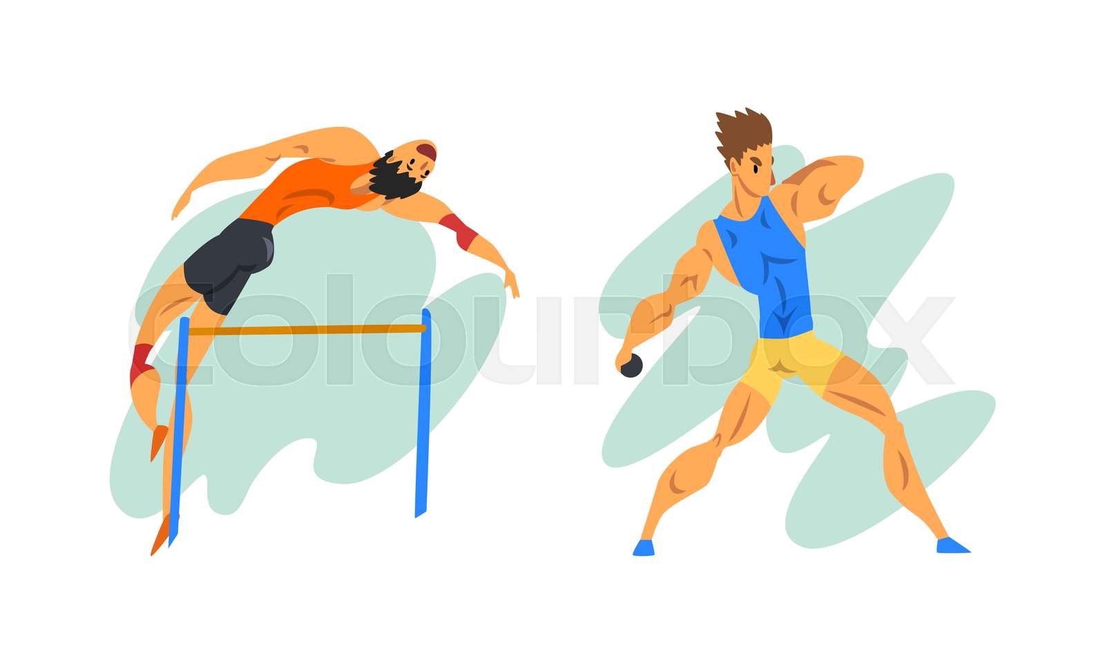 Track and Field Athletes in Action Set, Male Athletes Characters Taking ...