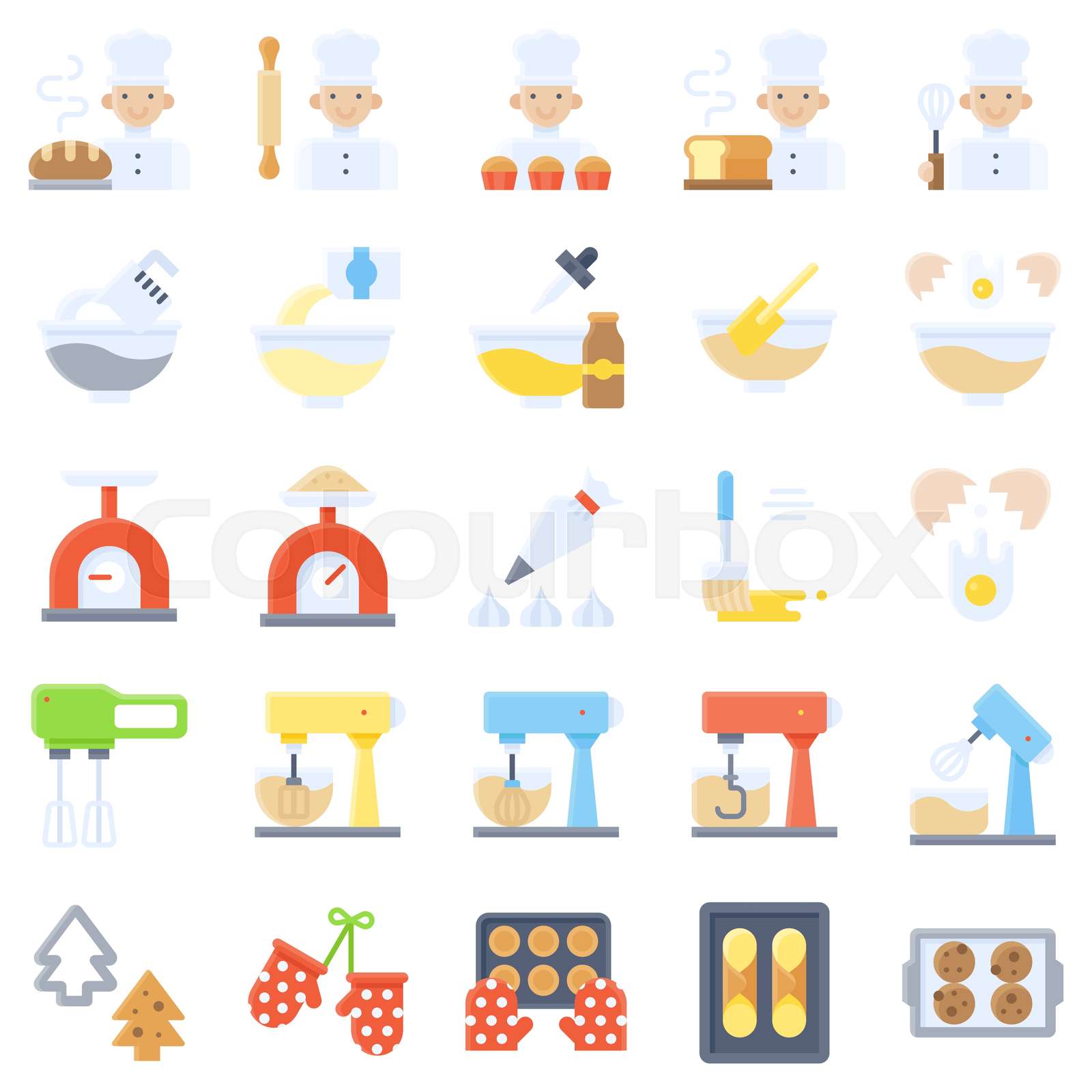 Bakery and baking related flat icon set | Stock vector | Colourbox