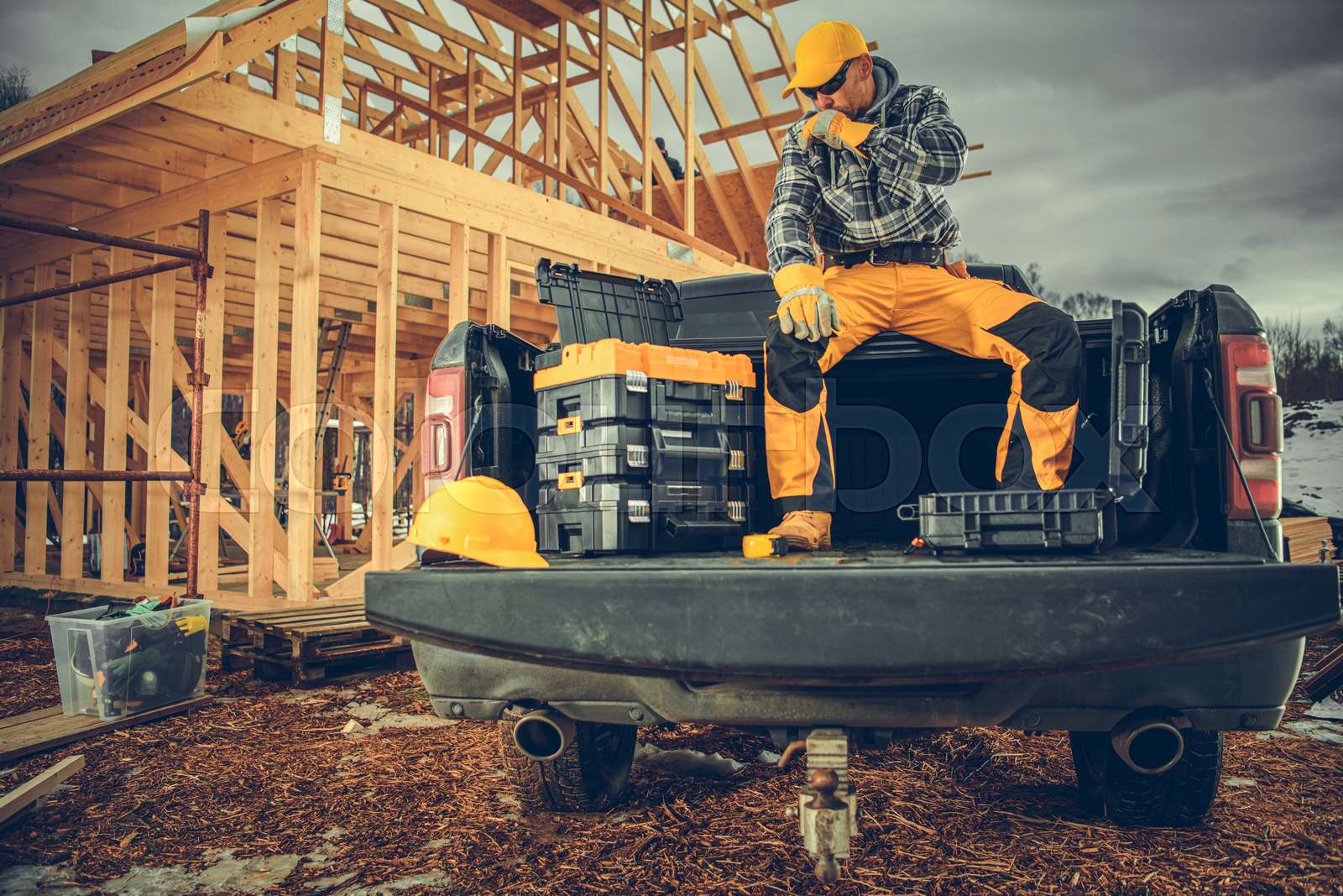 Construction Contractor on His Pickup Truck | Stock image | Colourbox