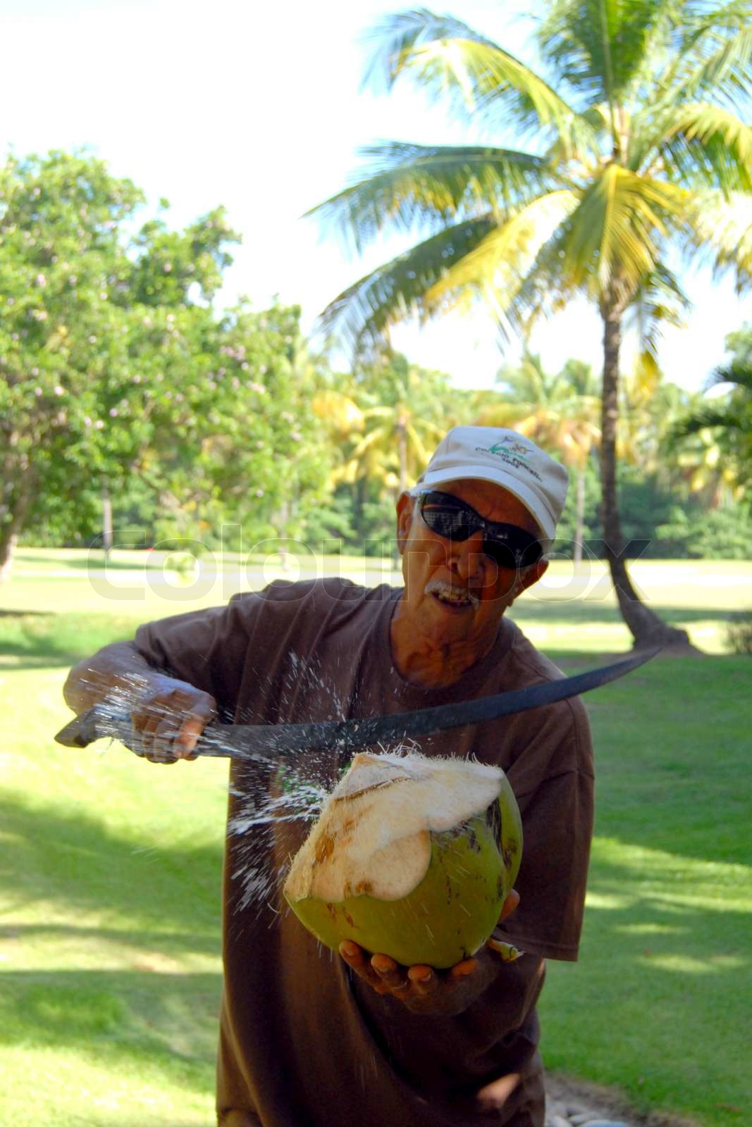 Cocomaster opent Een Kokosnoot Op de Traditionele manier in Puerto Rico ...