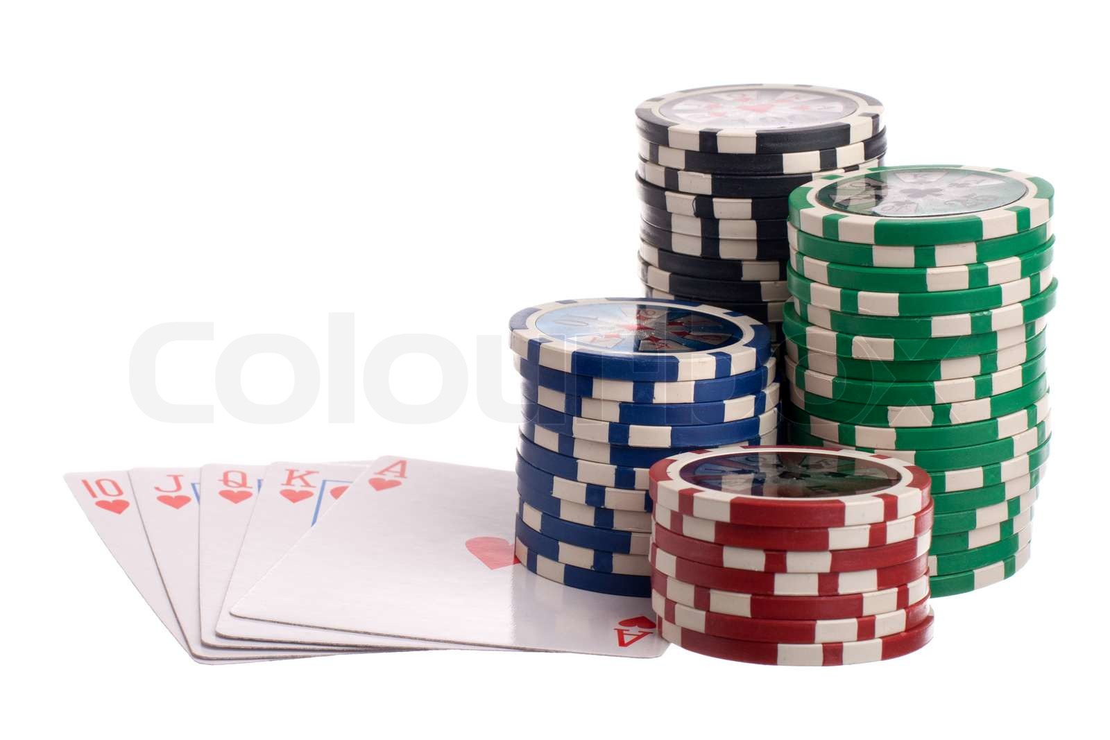 Royal flush and chips | Stock image | Colourbox