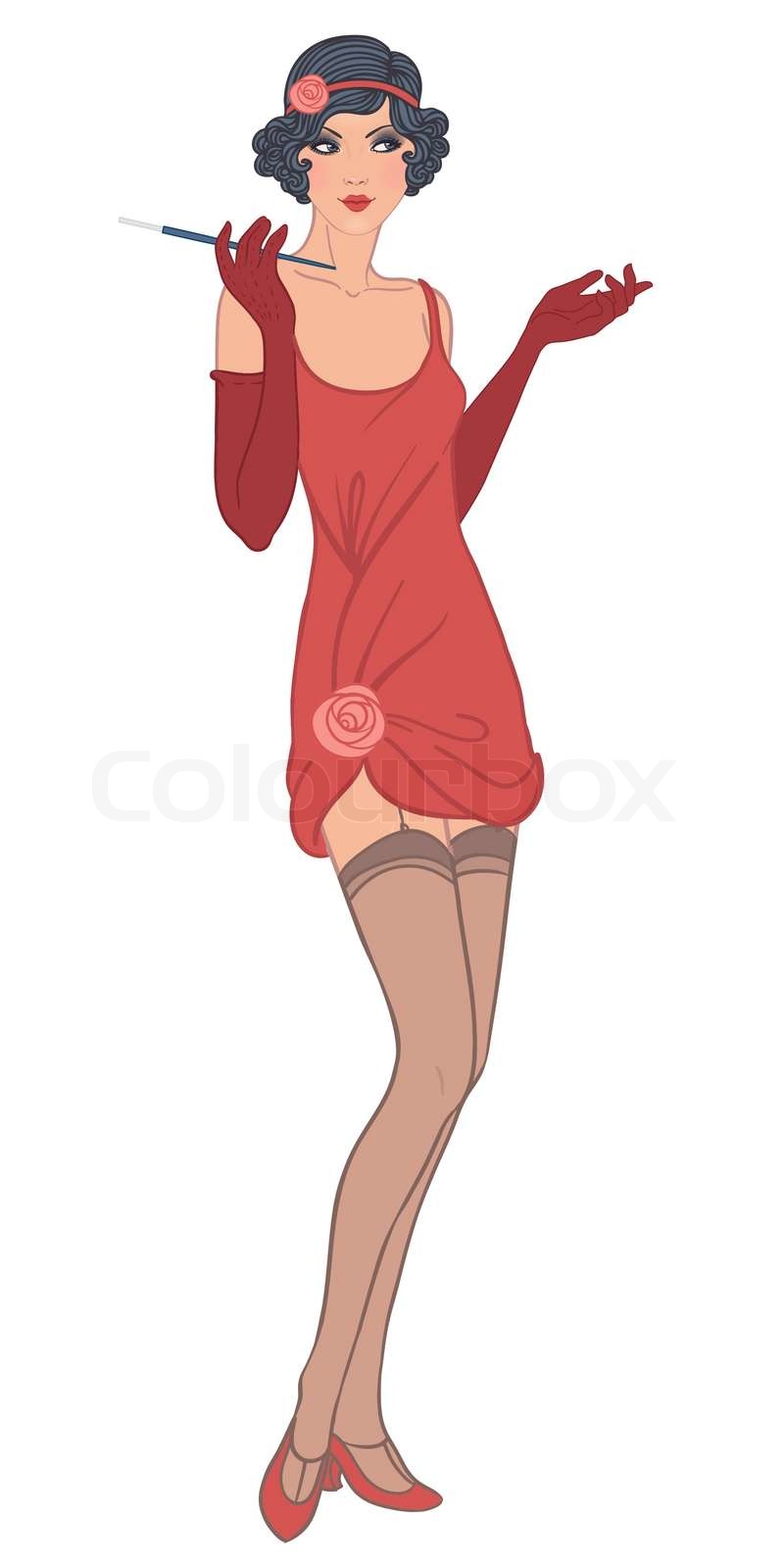 Flapper girl of 1920s in red dresses isolated on white | Stock vector ...