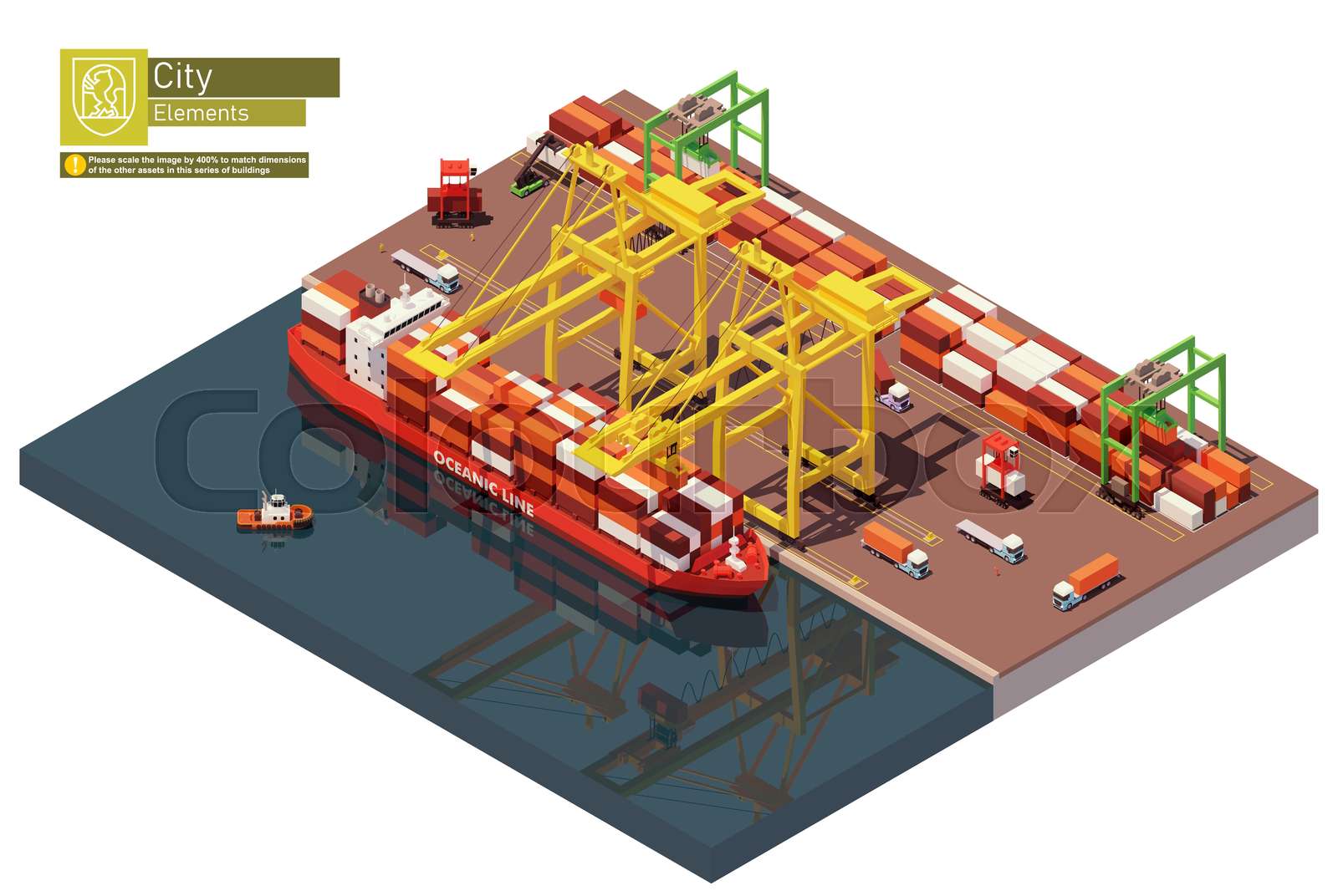 Vector low poly port container terminal and ship | Stock vector | Colourbox