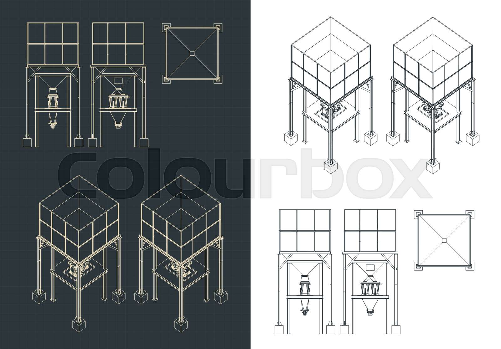 Storage and buffer Silo blueprints set | Stock vector | Colourbox