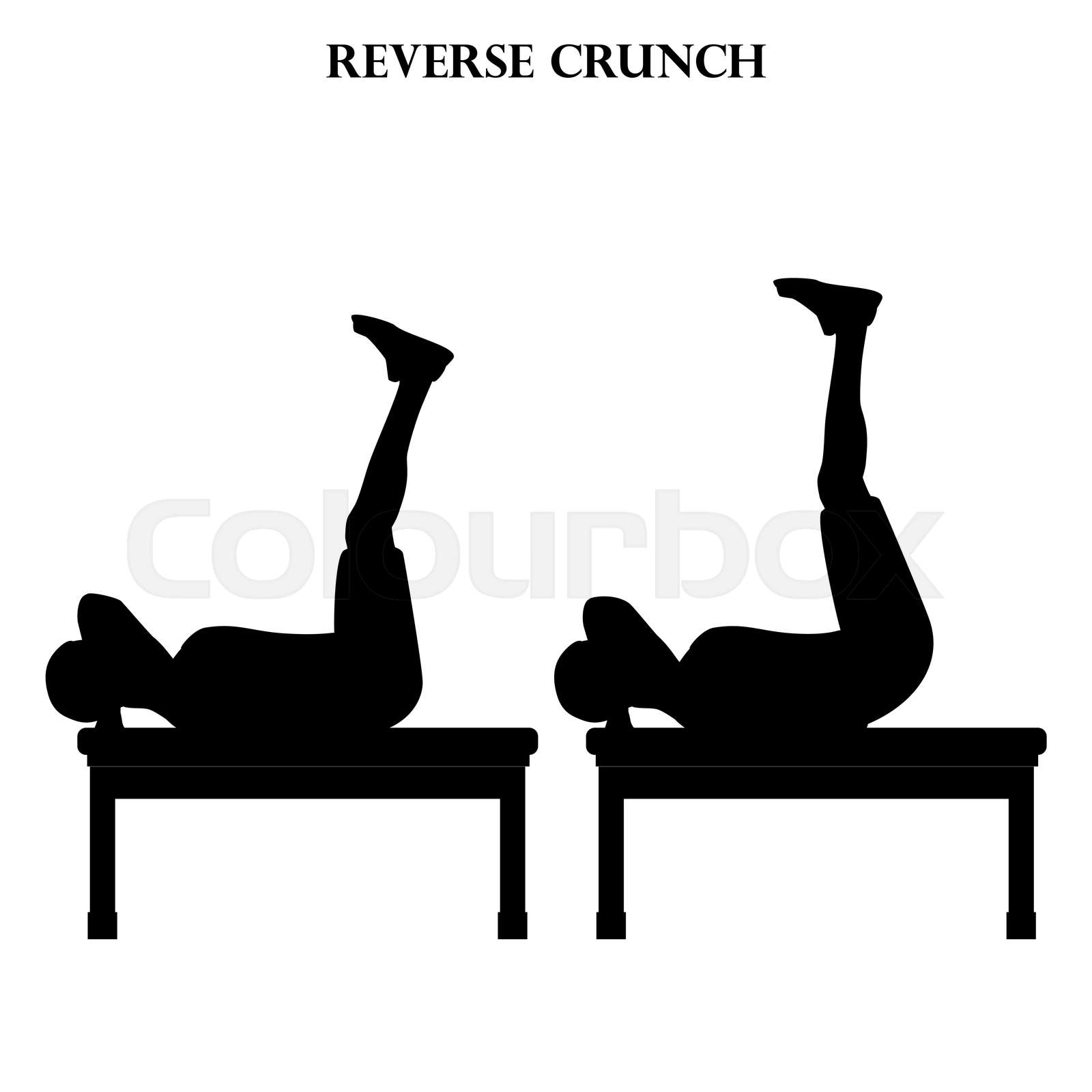 Reverse crunch exercise strength workout vector illustration silhouette ...