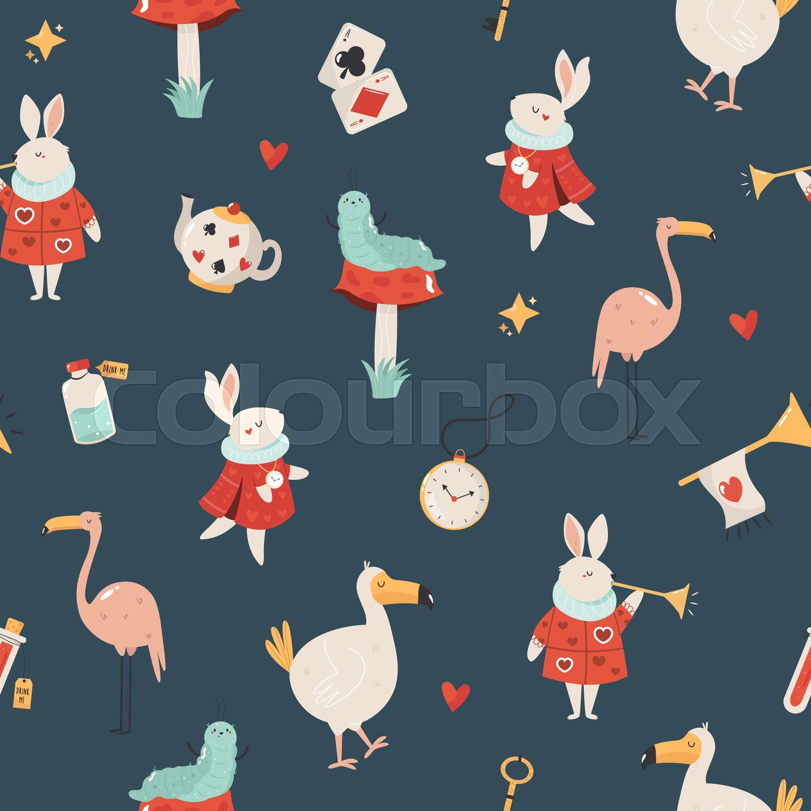 Seamless pattern with symbols from Alice in Wonderland | Stock vector ...