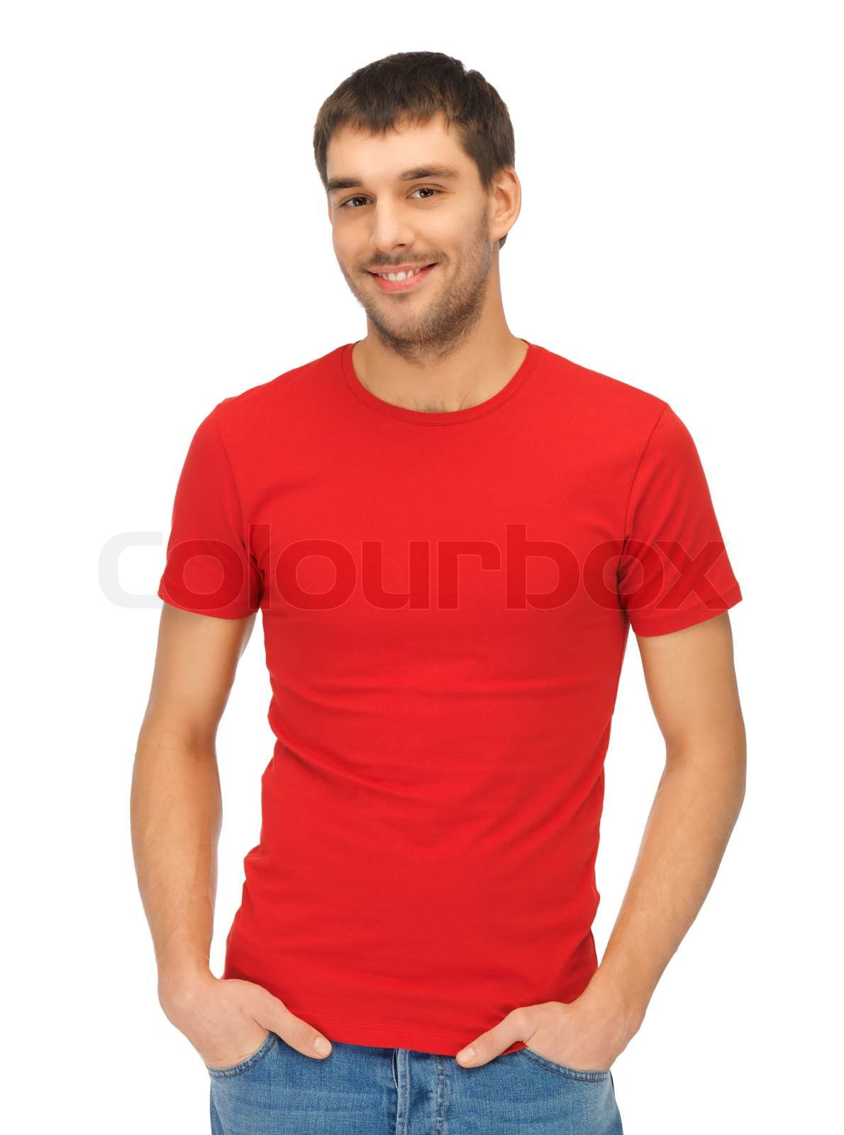 handsome man in red shirt | Stock image | Colourbox