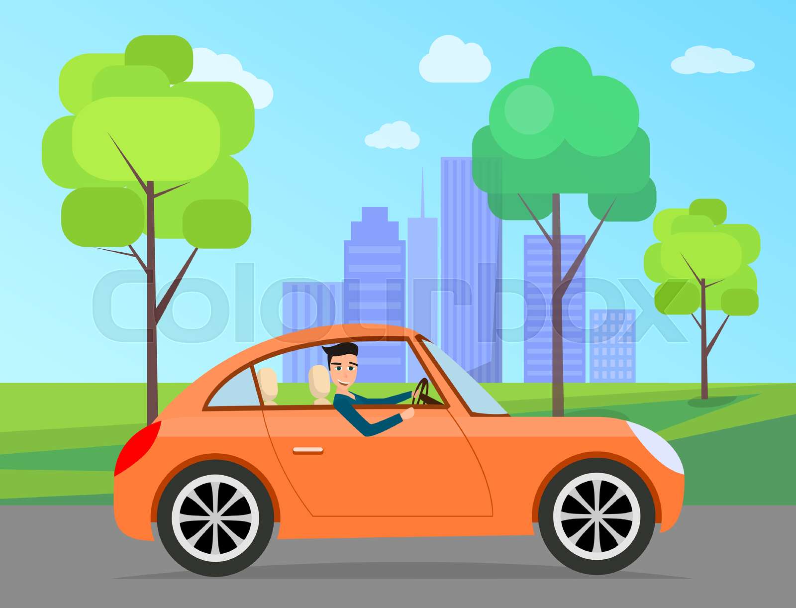 Modern car parking along town street in cartoon style. Vehicles car on ...