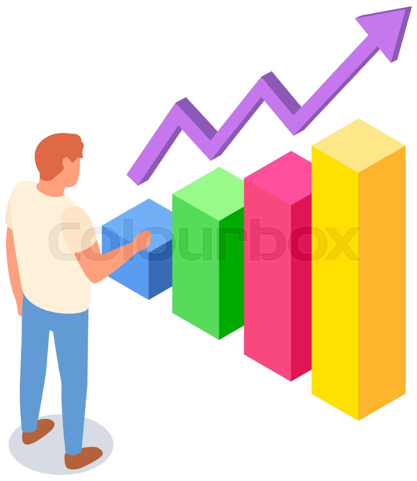 Man studies statistics shown on bar chart. Analyze diagrams concept ... Man studies statistics shown on bar chart. Analyze diagrams concept ...