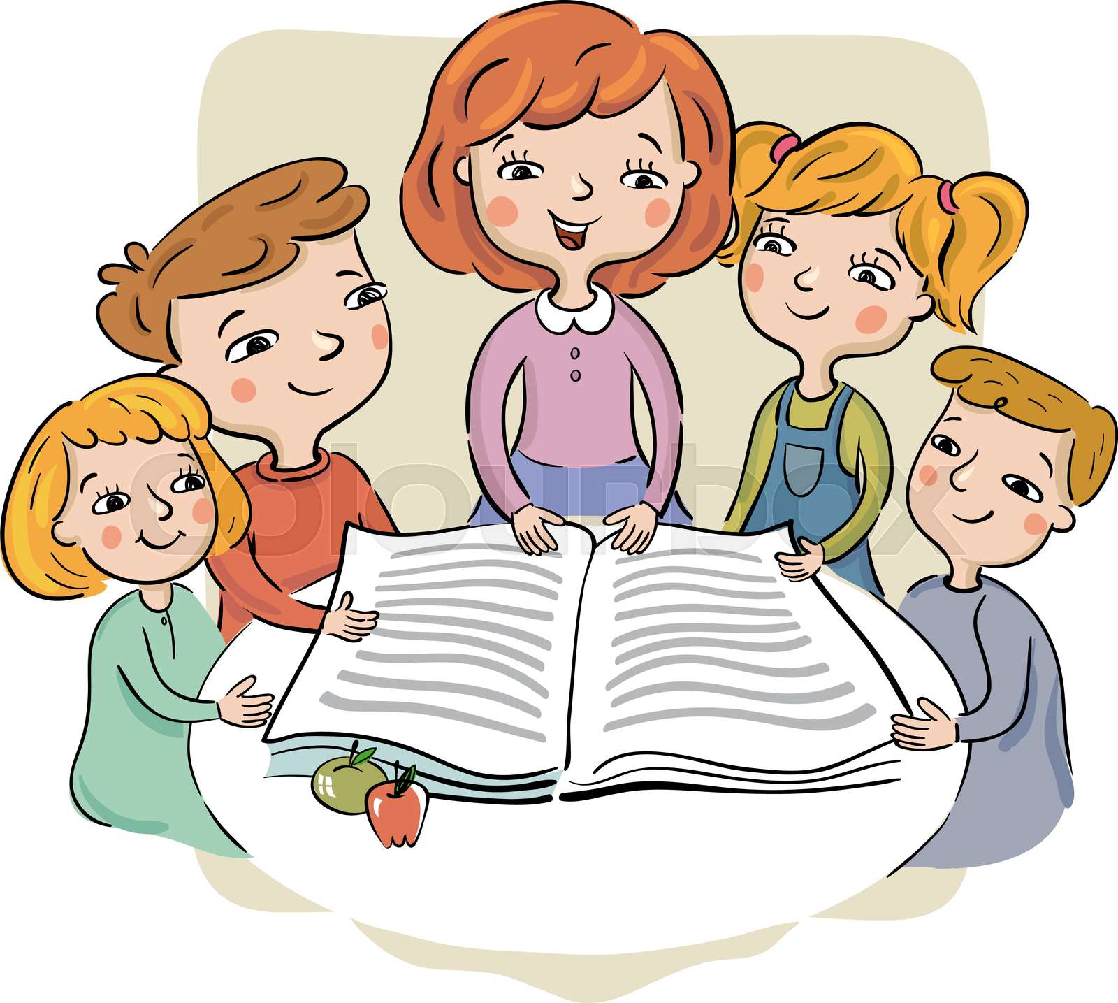 Children reading a book together | Stock vector | Colourbox