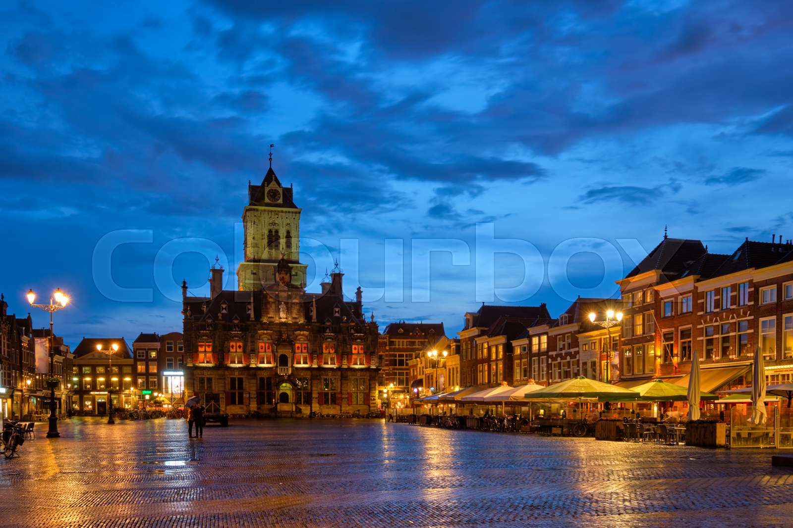 Delft Market Square Markt in the evening. Delfth, Netherlands | Stock ...