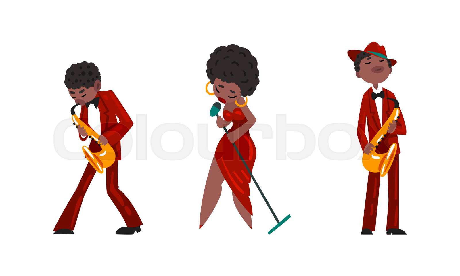 Jazz Band, African American Musicians Singing and Playing Different ...