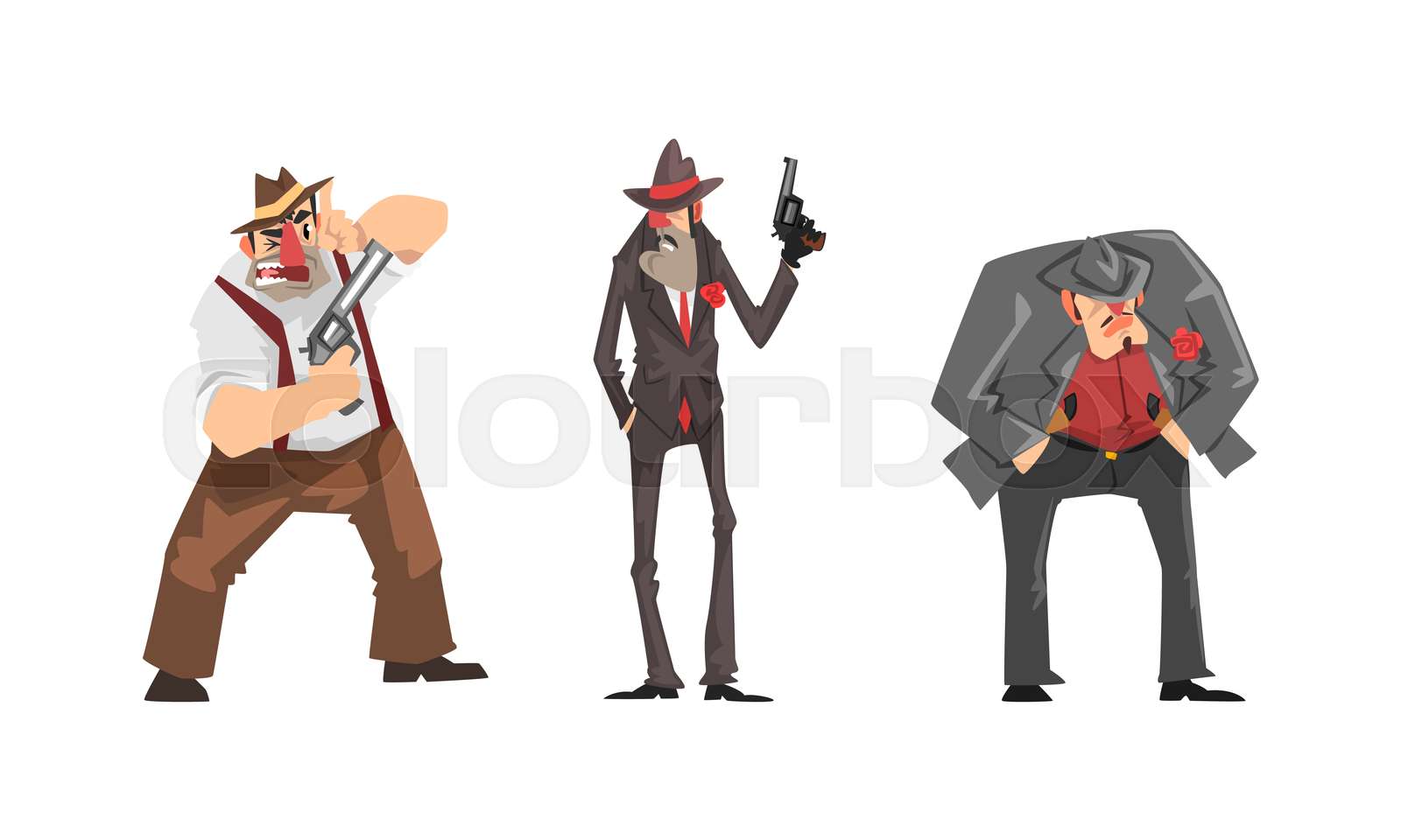 Male Gangsters in Retro Suits Set, Mafia Mob Characters Cartoon Vector ...