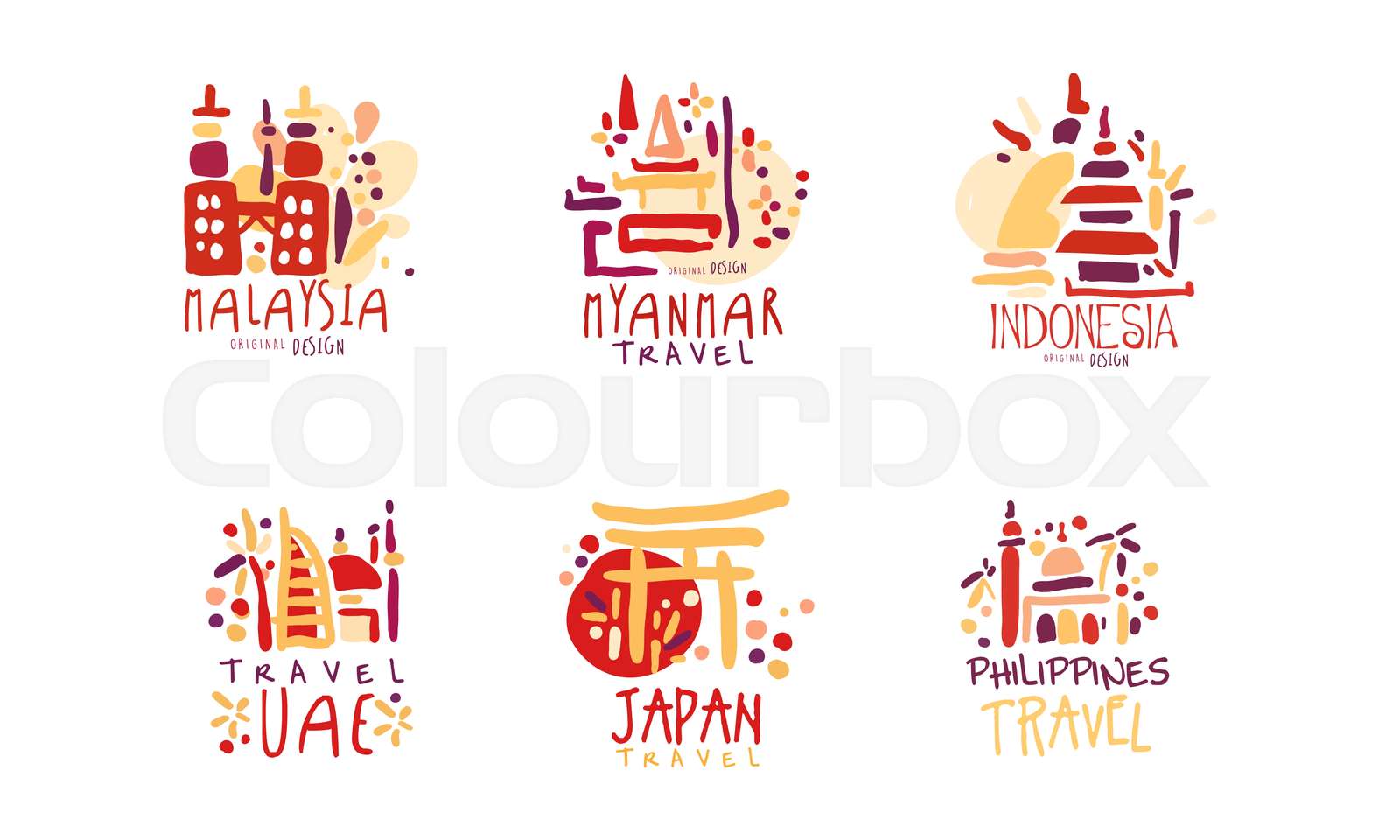 Travel Logo Design with Different Destinations Vector Set | Stock ...