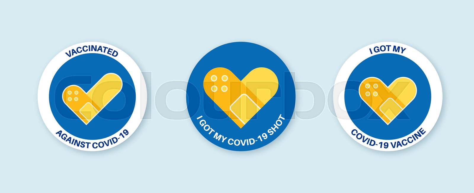 Vaccine campaign stickers with medical plaster. Vaccination badges ...